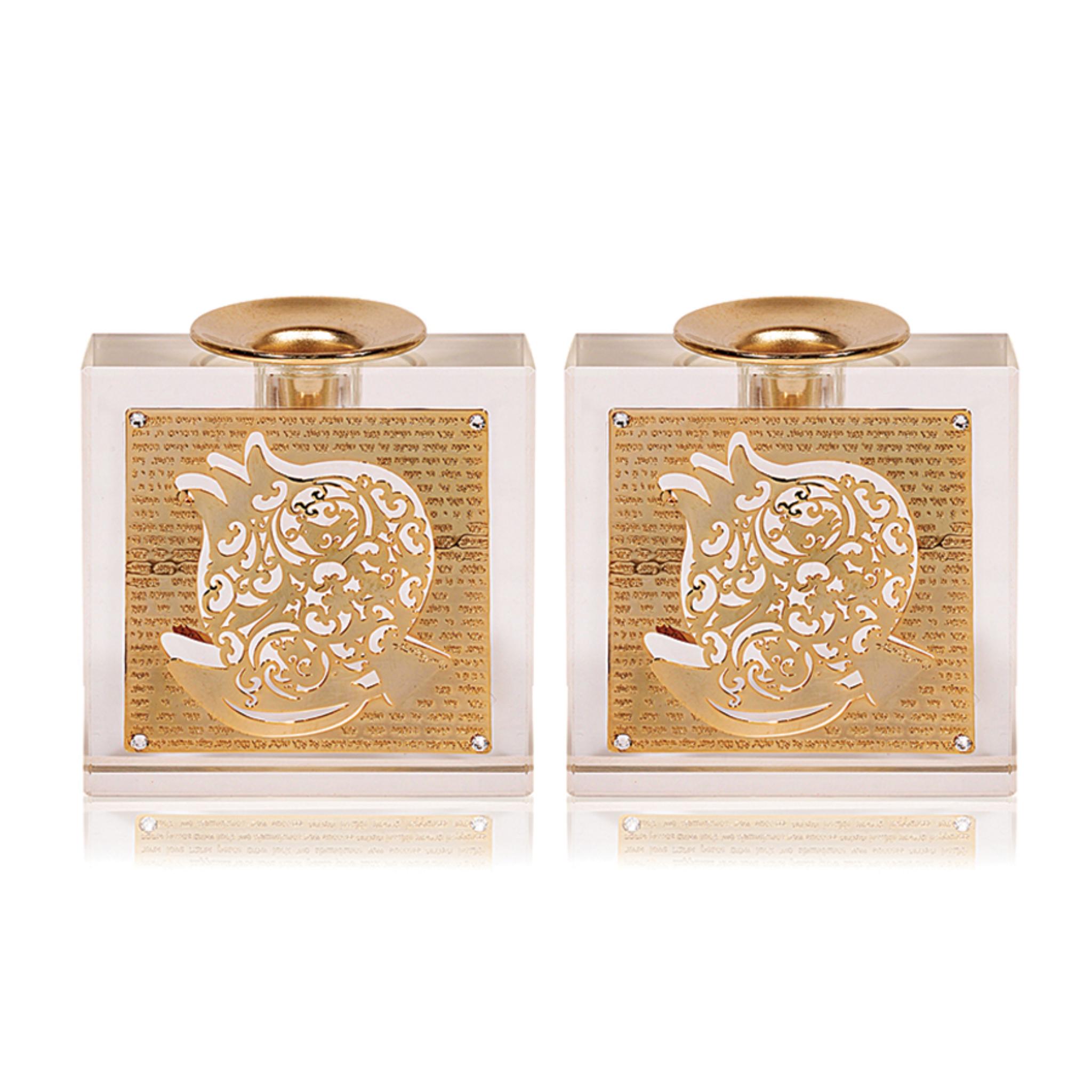 Pomegranates Crystal Shabbat Candlesticks by Anat Mayer – Contemporary ...