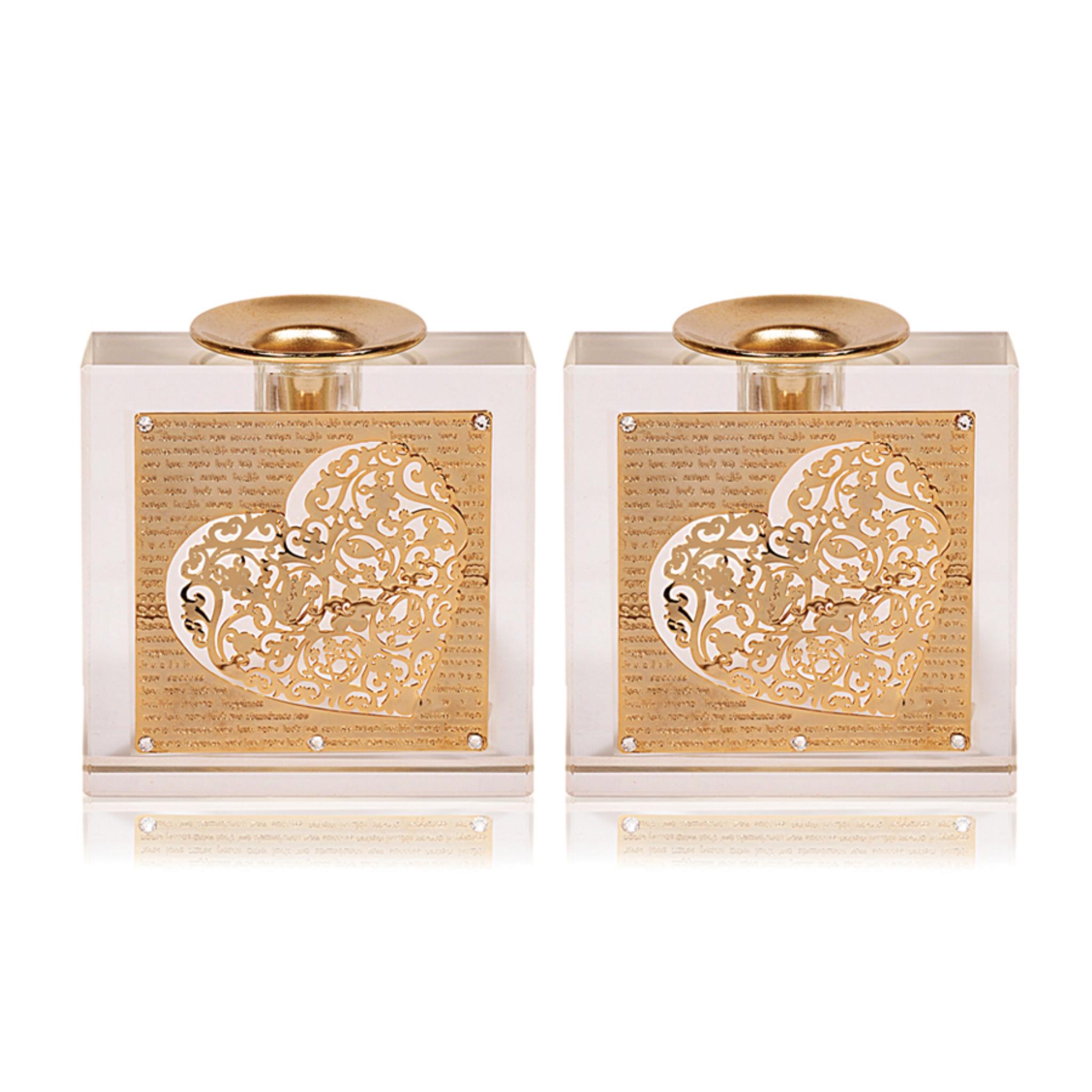 Love Hearts Crystal Shabbat Candlesticks by Anat Mayer – Contemporary ...