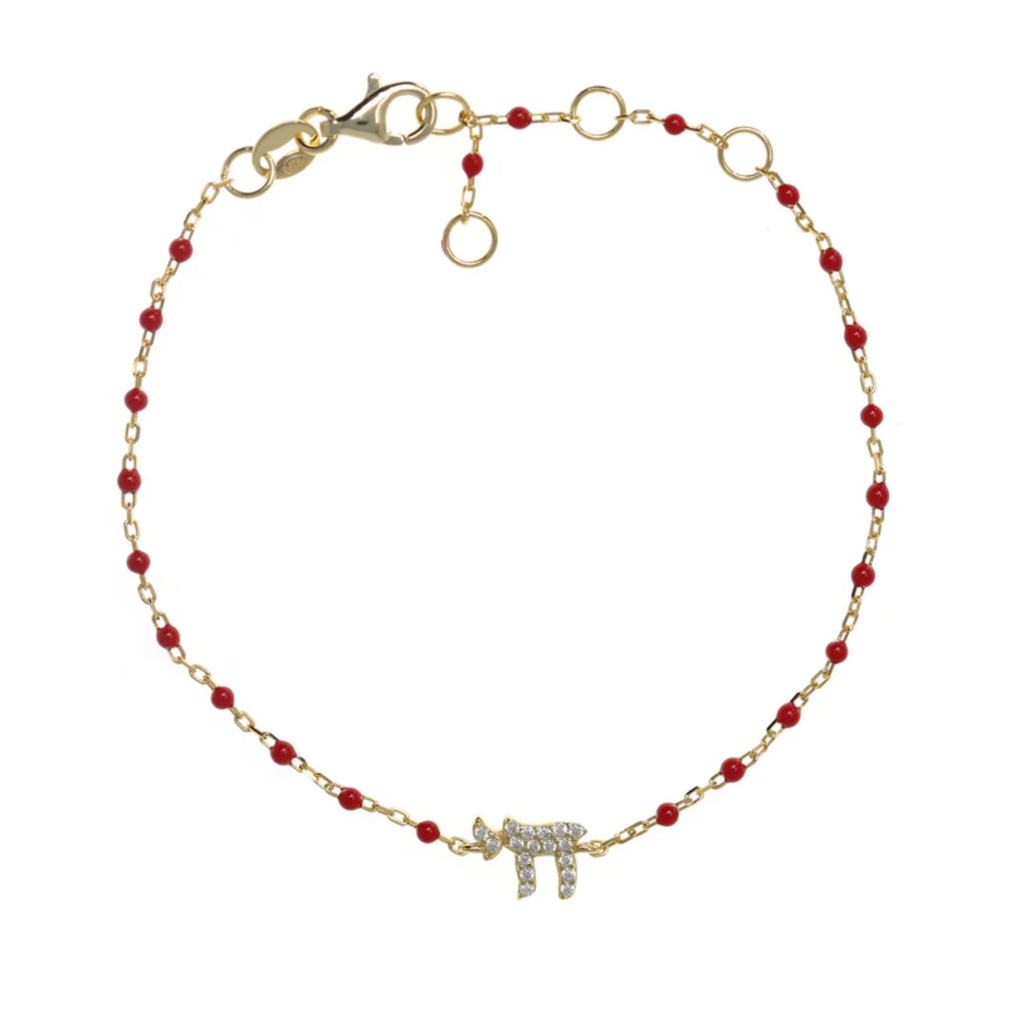 Chai 'Life' Bead and Chain Bracelet in Red and Gold by Penny Levi ...