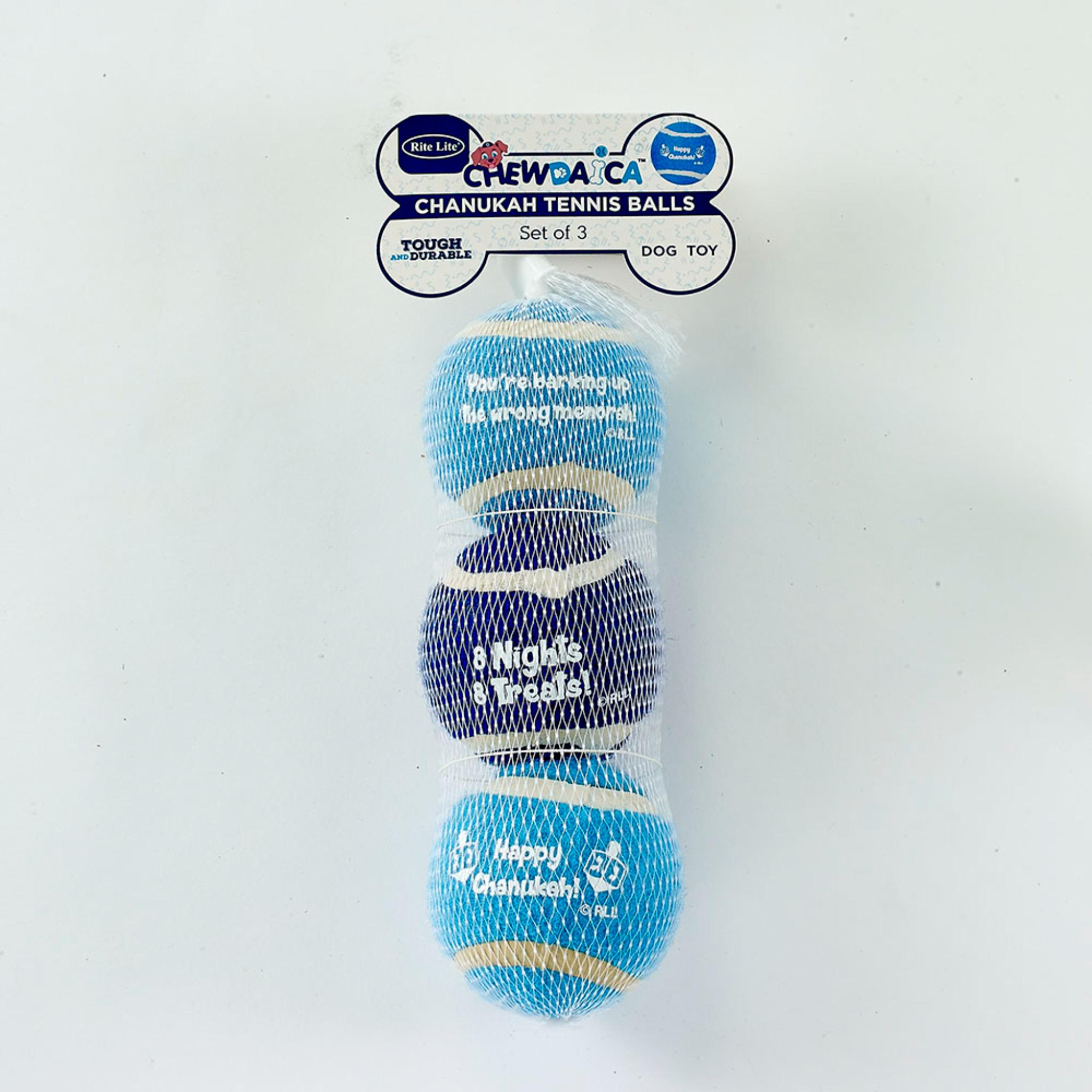 "Chewdaica" Set of 3 Chanukah Dog Tennis Balls – Contemporary Judaica